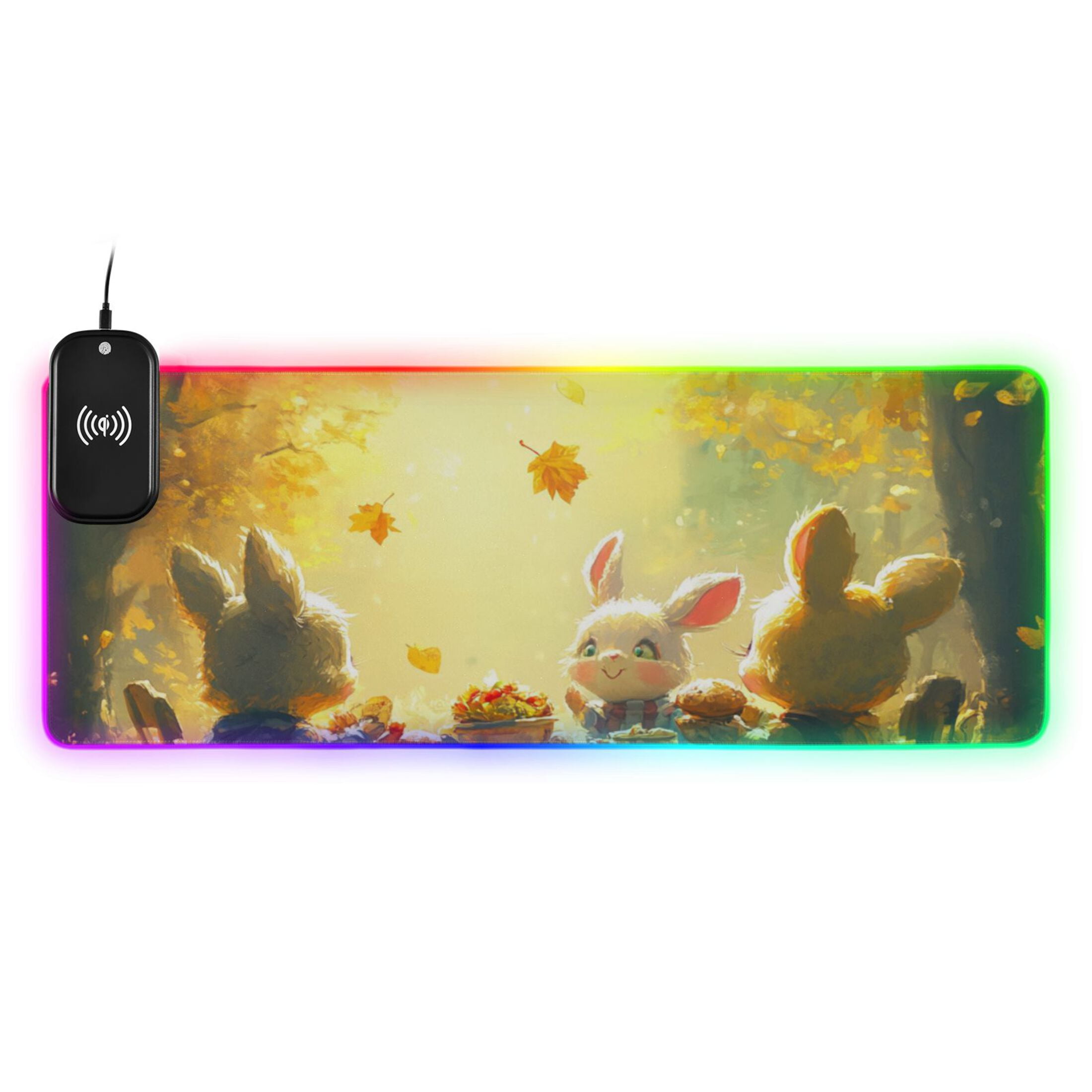 Thanksgiving Rabbits Dinner Wireless Charging RGB Gaming Mouse Pad ...