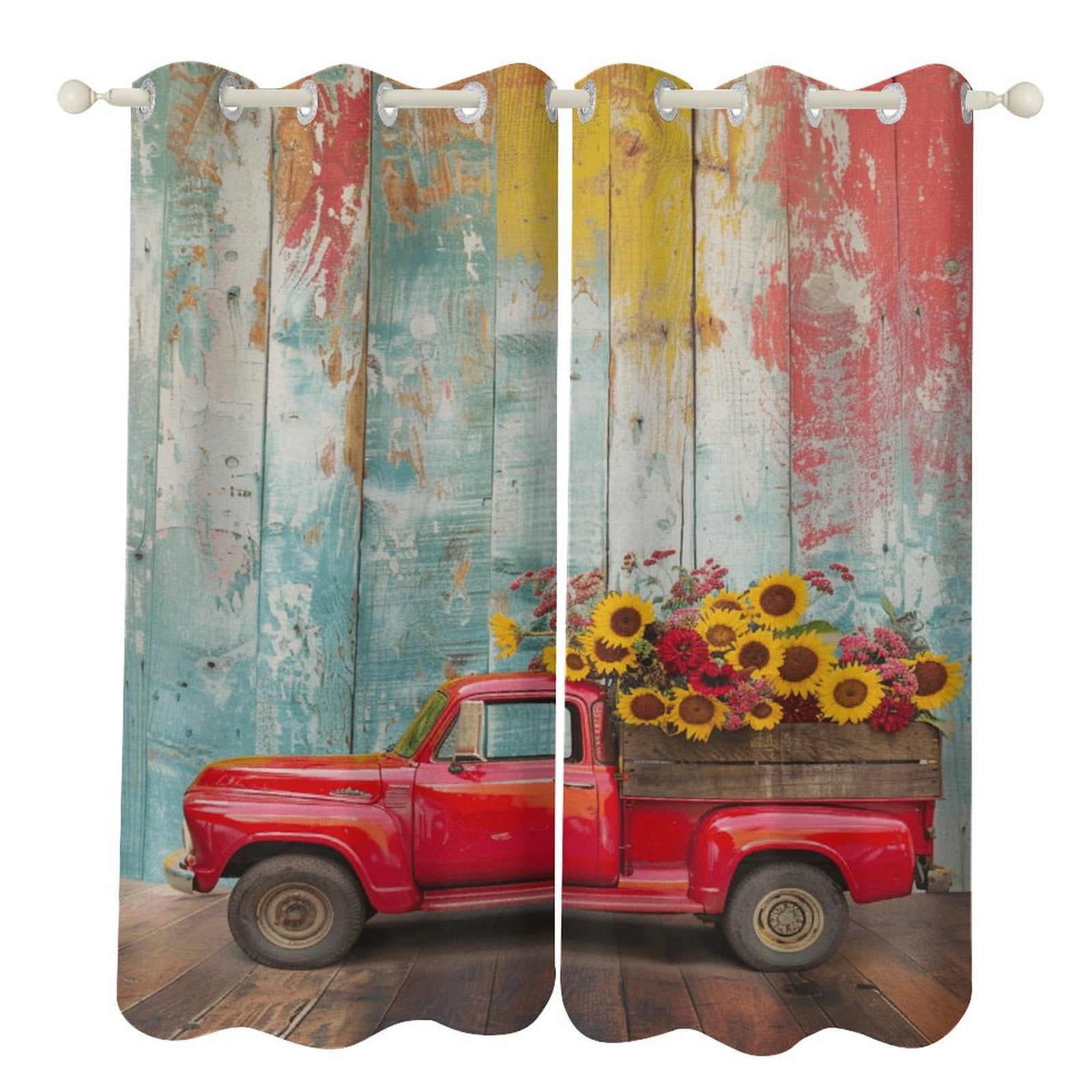 Thanksgiving Retro Truck 2 Panel Curtain Set, Watercolor Painting ...