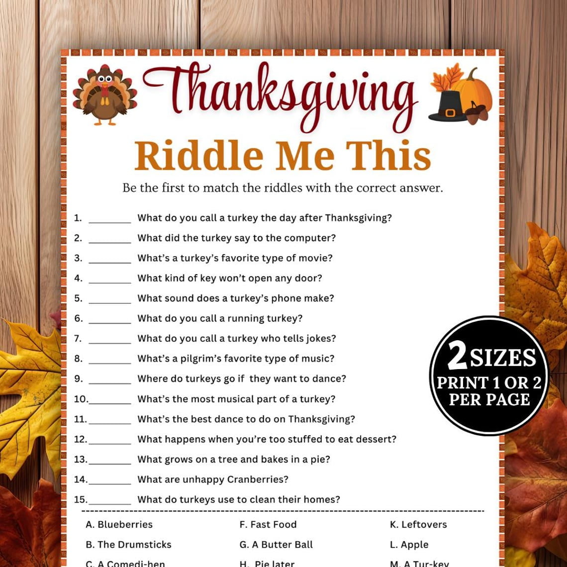 Thanksgiving Riddles Game, Riddle Me This, Turkey Day Trivia Quiz ...