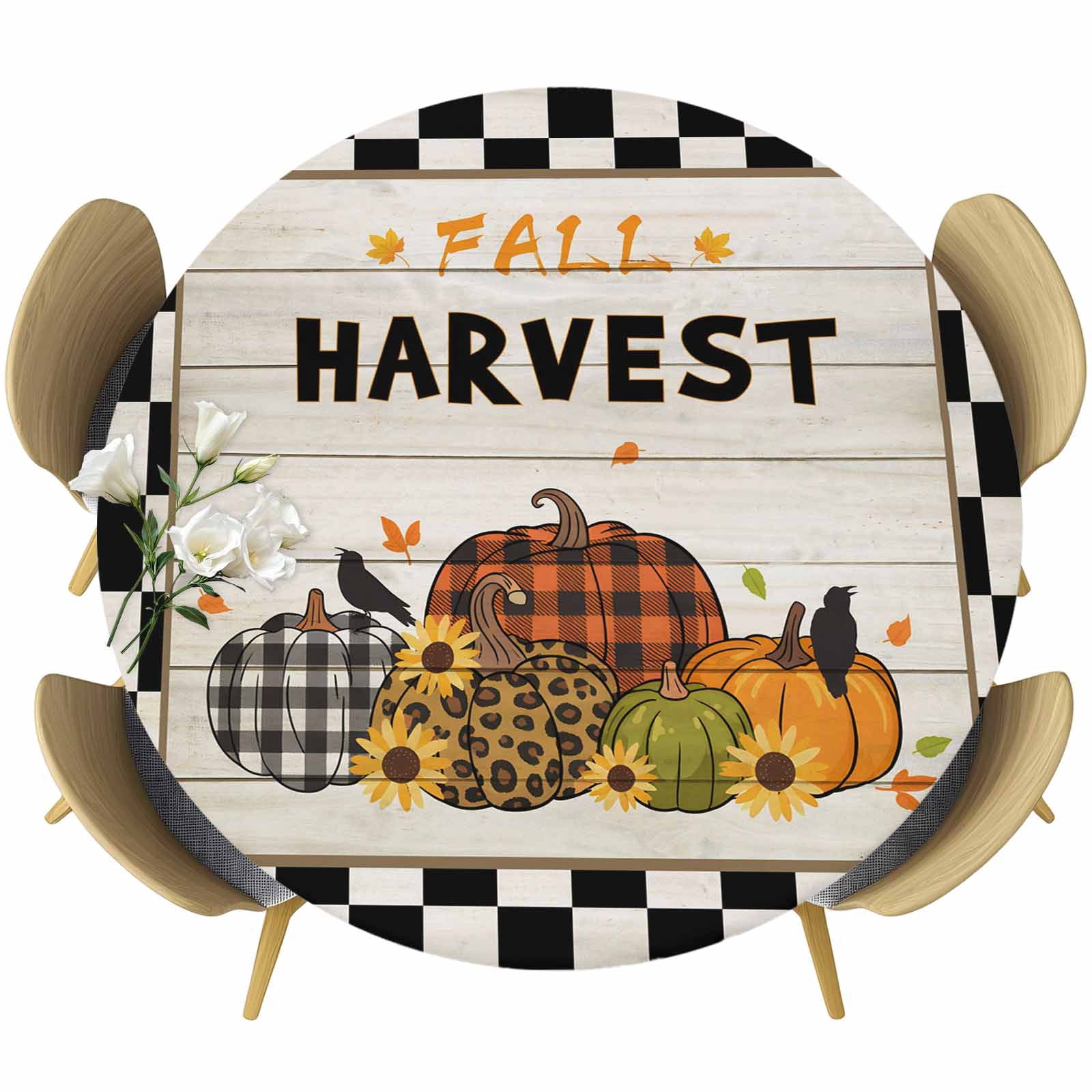 Thanksgiving Round Tablecloth, Fitted Table Cover with Elastic for 45 ...