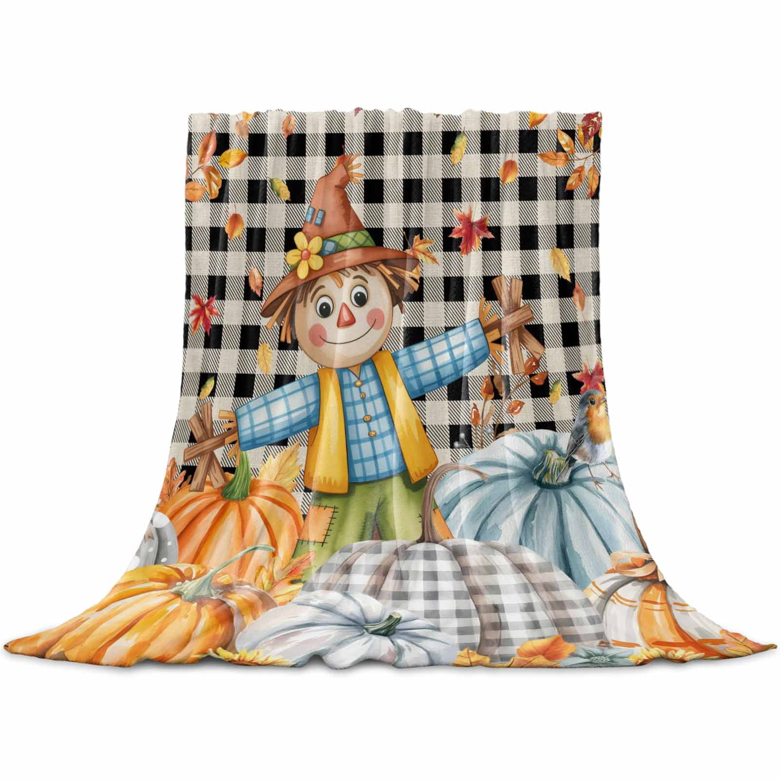 Thanksgiving Scare Crow Pumpkins Throw Flannel Blanket 32x48In Fall ...