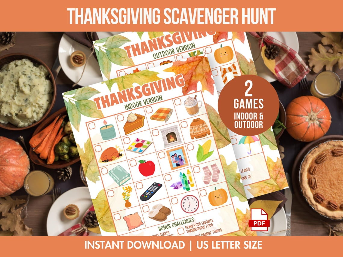 Thanksgiving Scavenger Hunt Bundle, Indoor Outdoor Hunt Versions, Fall ...