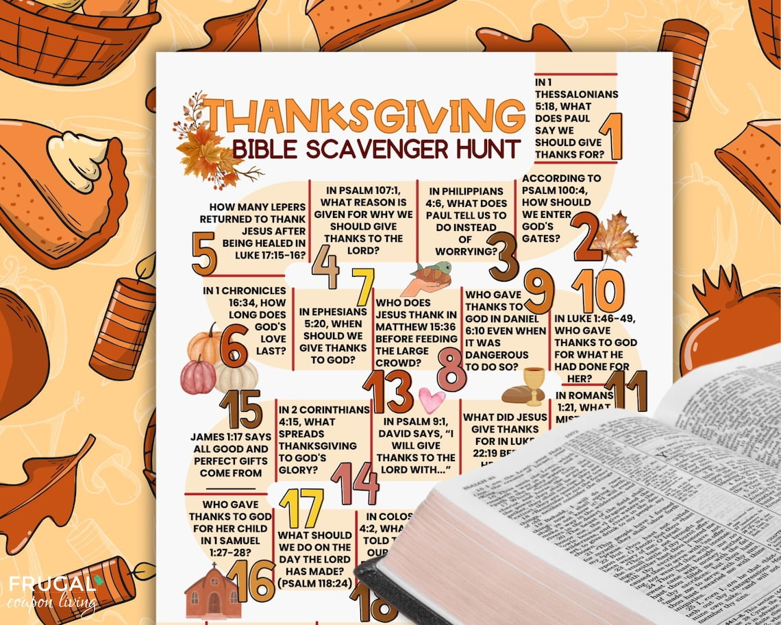 Thanksgiving Scavenger Hunt, Thanksgiving Trivia with Inspirational ...