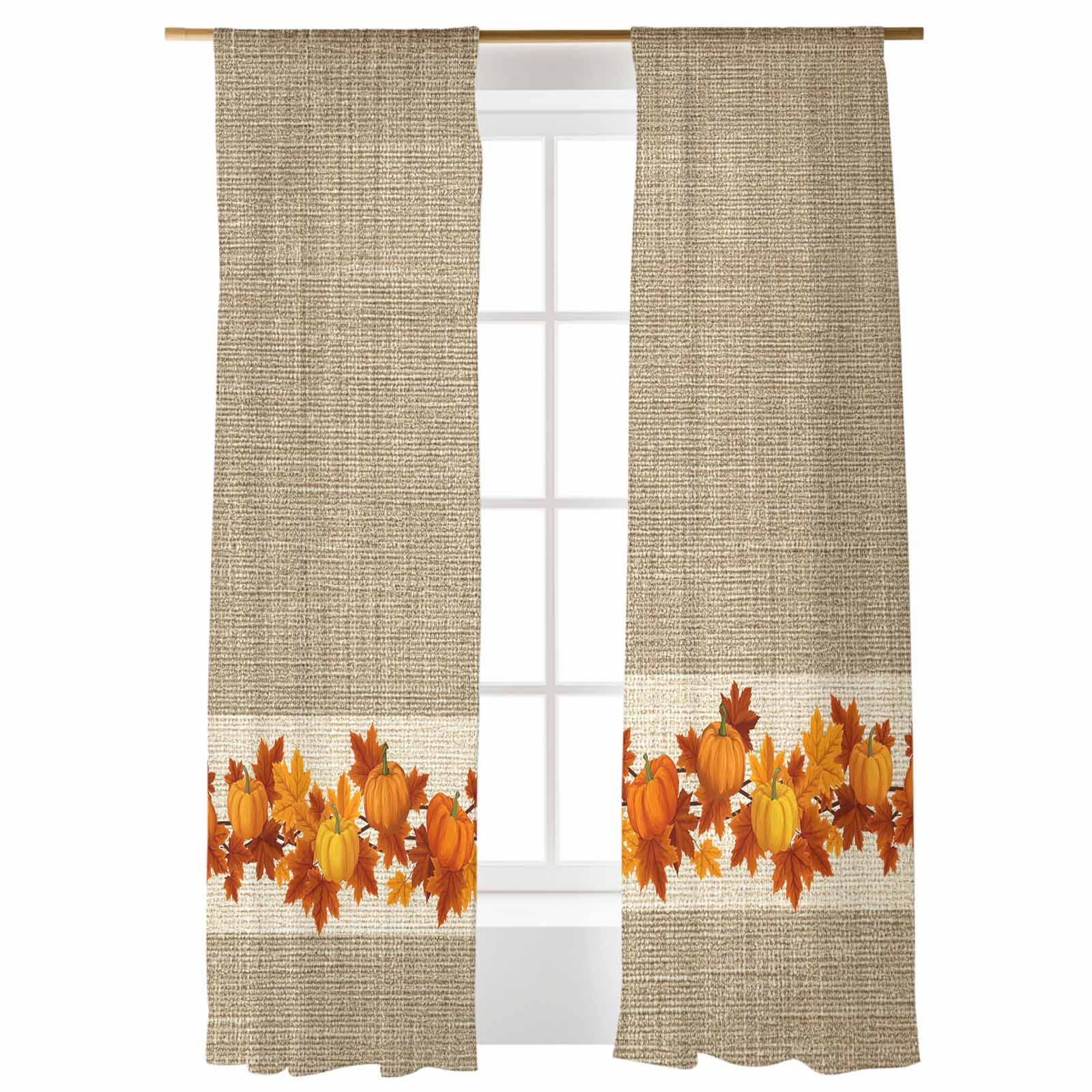 Thanksgiving Sheer Curtains 108 inches Long, Fall Orange Pumpkin Maple ...