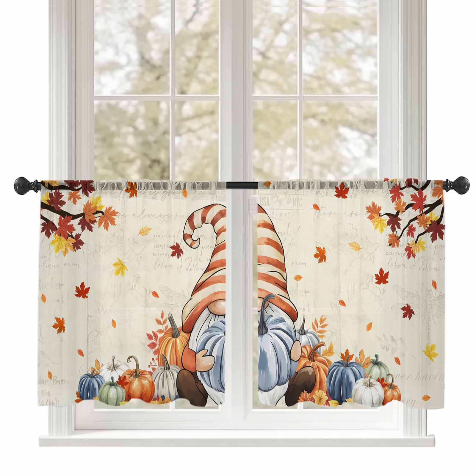 Thanksgiving Sheer Curtains 45 inches Long, Gnome Pumpkin Fall Maple ...