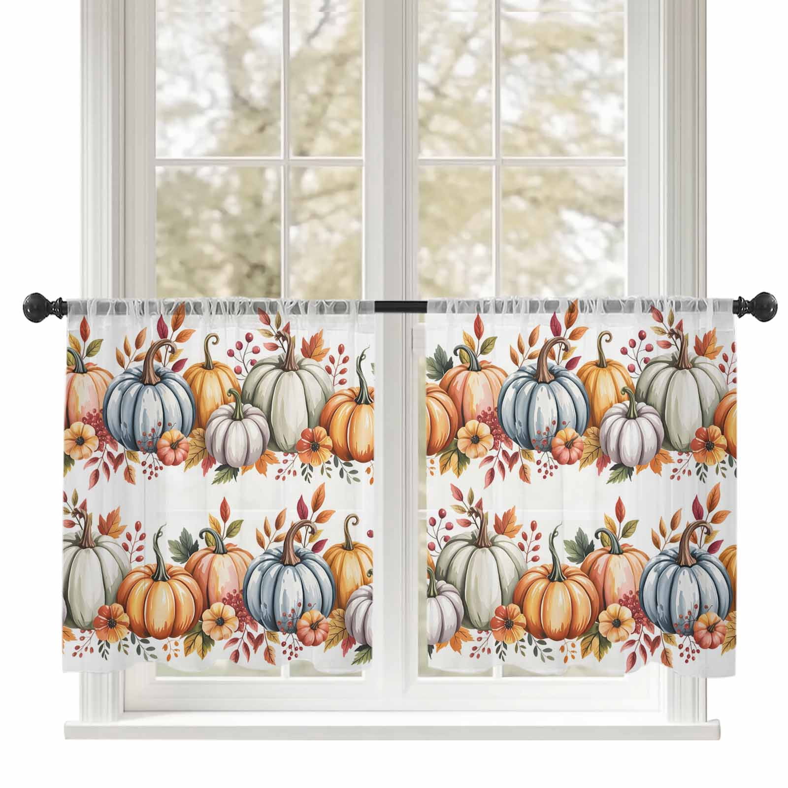 Thanksgiving Sheer Curtains 54 inches Long, Pumpkin Fall Harvest ...