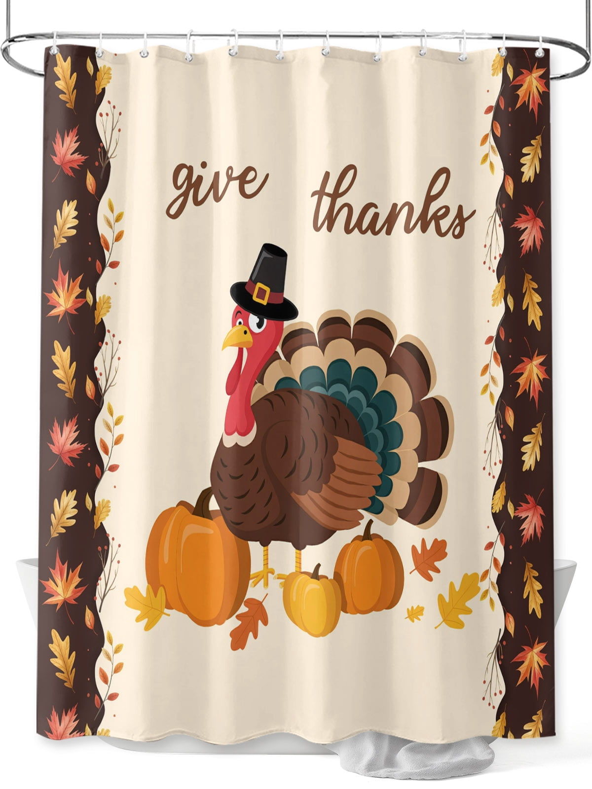 Thanksgiving Shower Curtain 36"W x 72"L Turkey Fall Maple Leaf Autumn ...