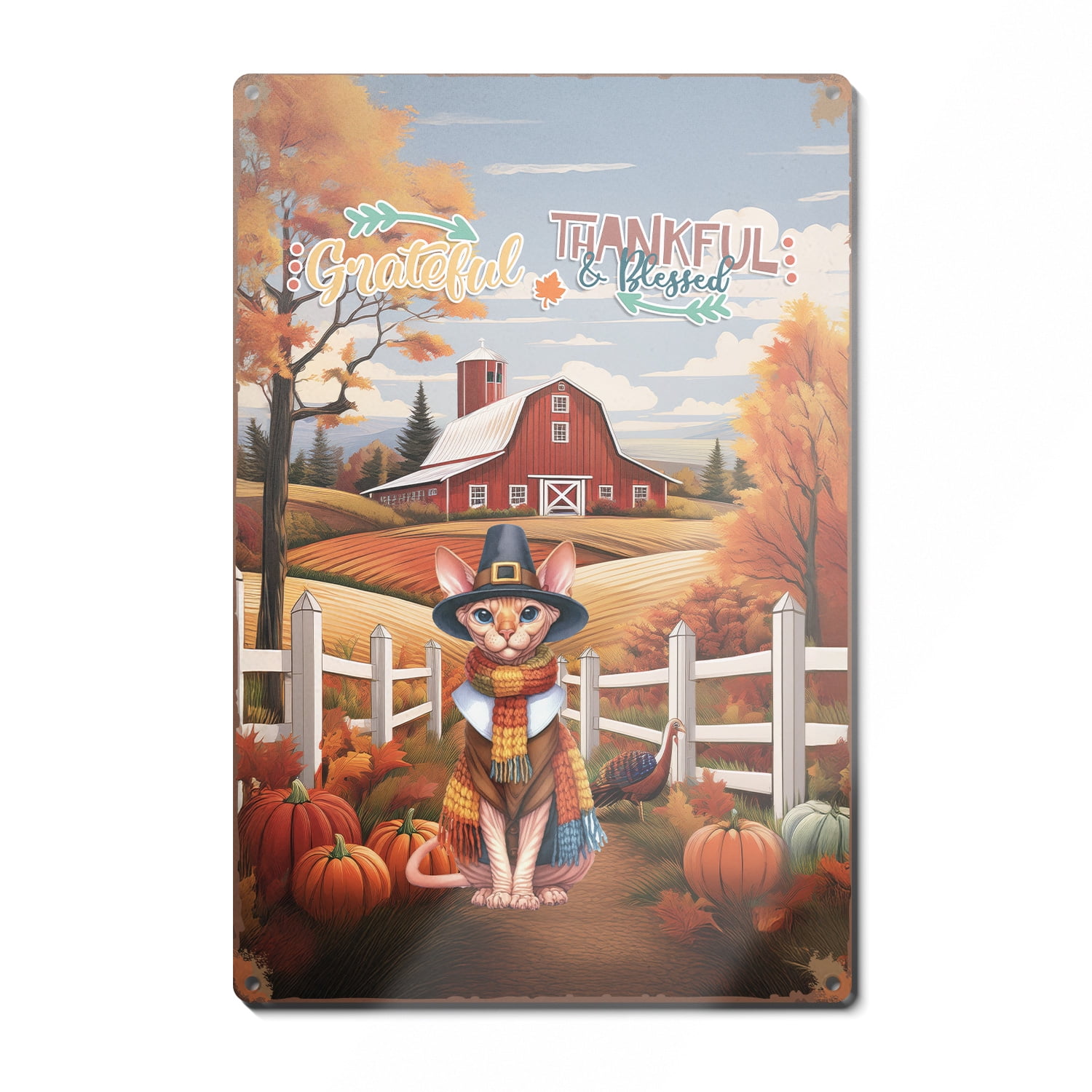 Thanksgiving Sphynx Pilgrim Grateful, Thankful, Blessed Fall Welcome ...