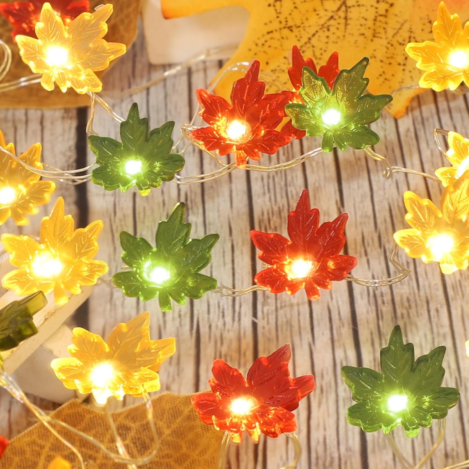 Thanksgiving String Lights Battery Operated,10ft 30LED Maple Leaf Fairy ...