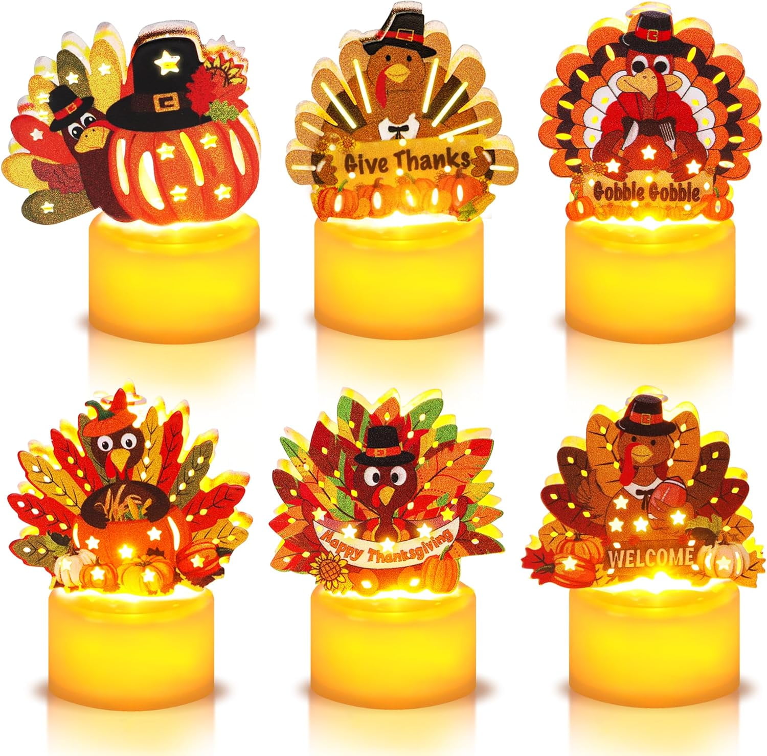Thanksgiving Table Decorations 6 Pack Turkey Flameless LED Candles ...