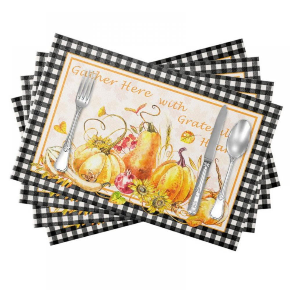 Thanksgiving Table Placemats Set Of 4 - Happy Thanksgiving Turkey Fall ...