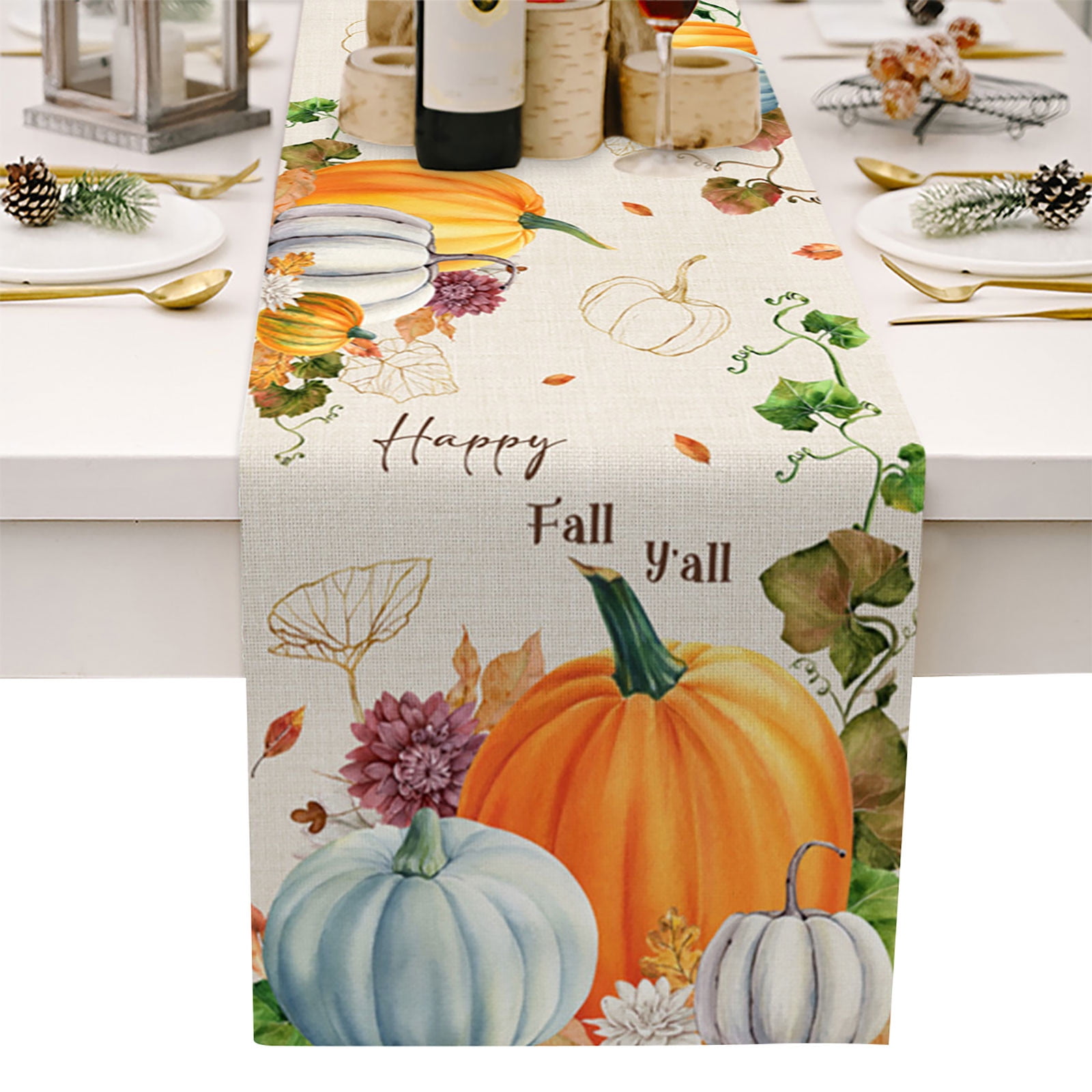 Thanksgiving Table Runner 36 Inches Long x13 Burlap Linen Holiday Fall Autumn Pumpkin Black ...