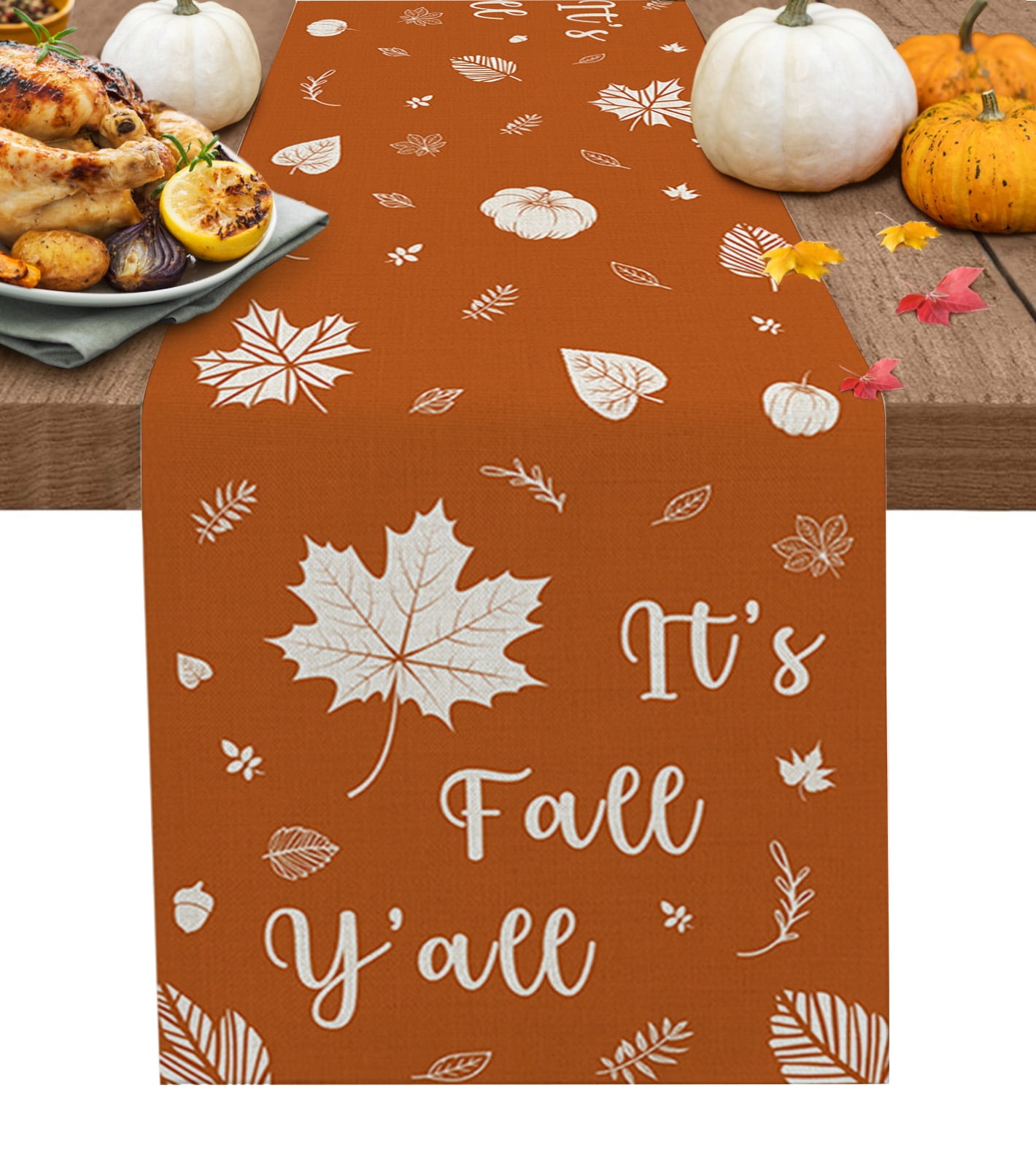 Thanksgiving, Table Runner 72 Inches, It's Fall Yall Fall Autumn Leaves ...
