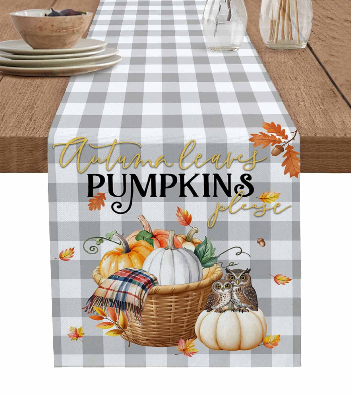 Thanksgiving Table Runner Pumpkins Gray Plaid Farmhouse Tablerunners 14 ...