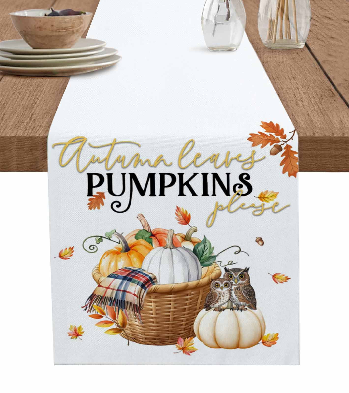 Thanksgiving Table Runner Pumpkins Watercolor Retro Tablerunners 13 x ...