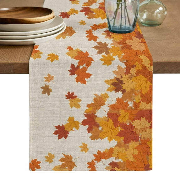 Thanksgiving Table Runner, Retro Orange Fall Maple Leaves Autumn ...