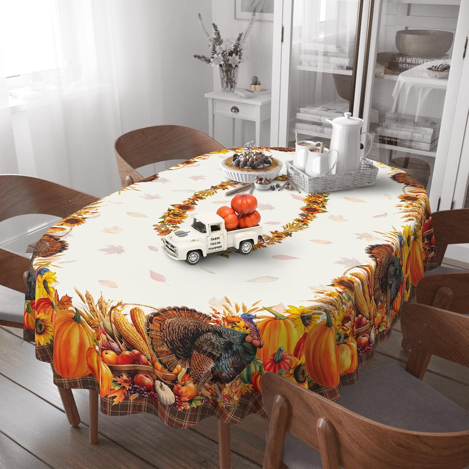 Thanksgiving Tablecloth Fall Tablecloth Oval 54x72 Inch, Autumn Harvest ...