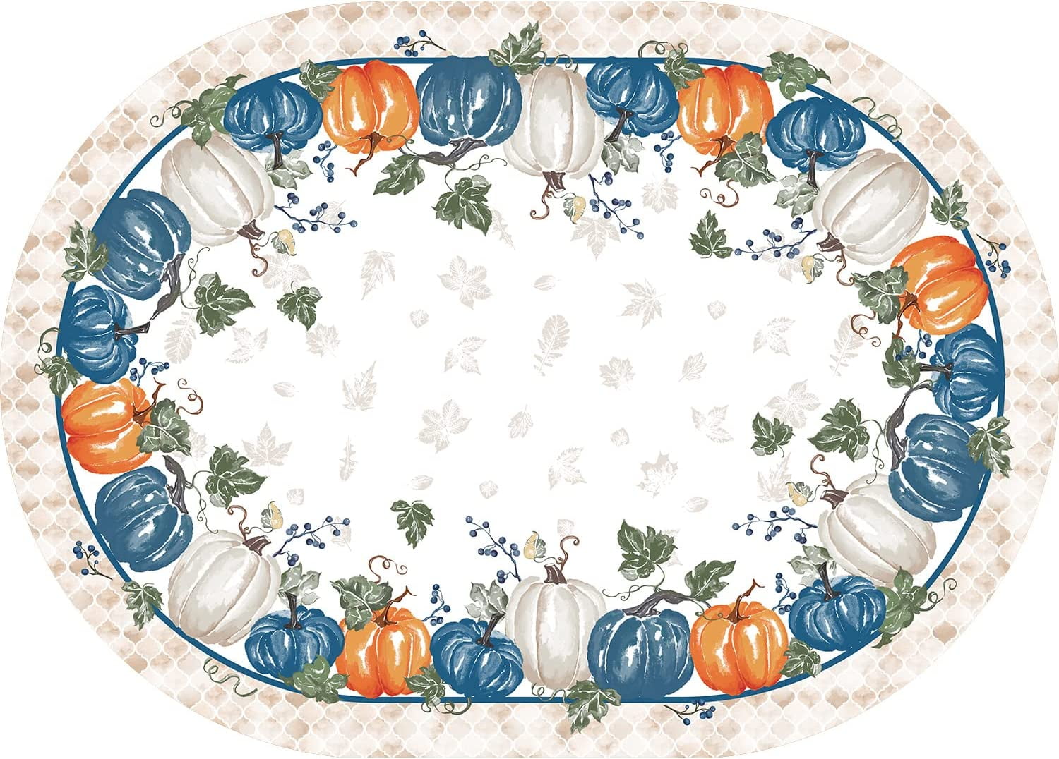 Thanksgiving Tablecloth Oval, Fall Tablecloth Oval Fall Blue Pumpkin ...