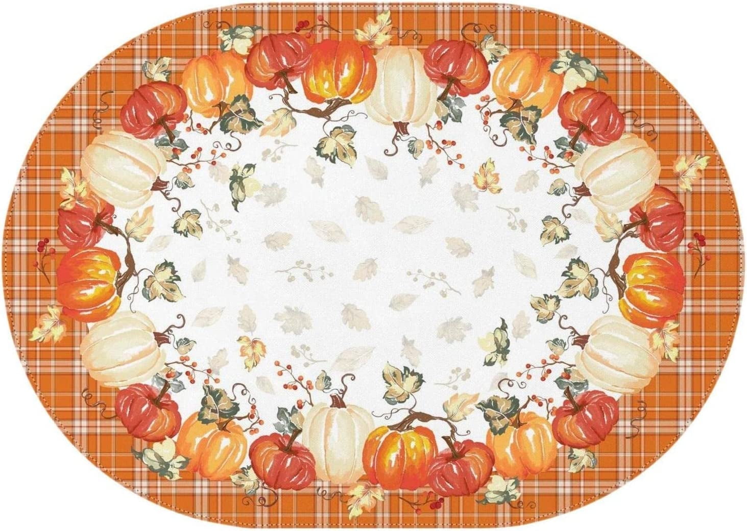 Thanksgiving Tablecloth Oval, Fall Tablecloth Oval Fall Pumpkin Plaid ...