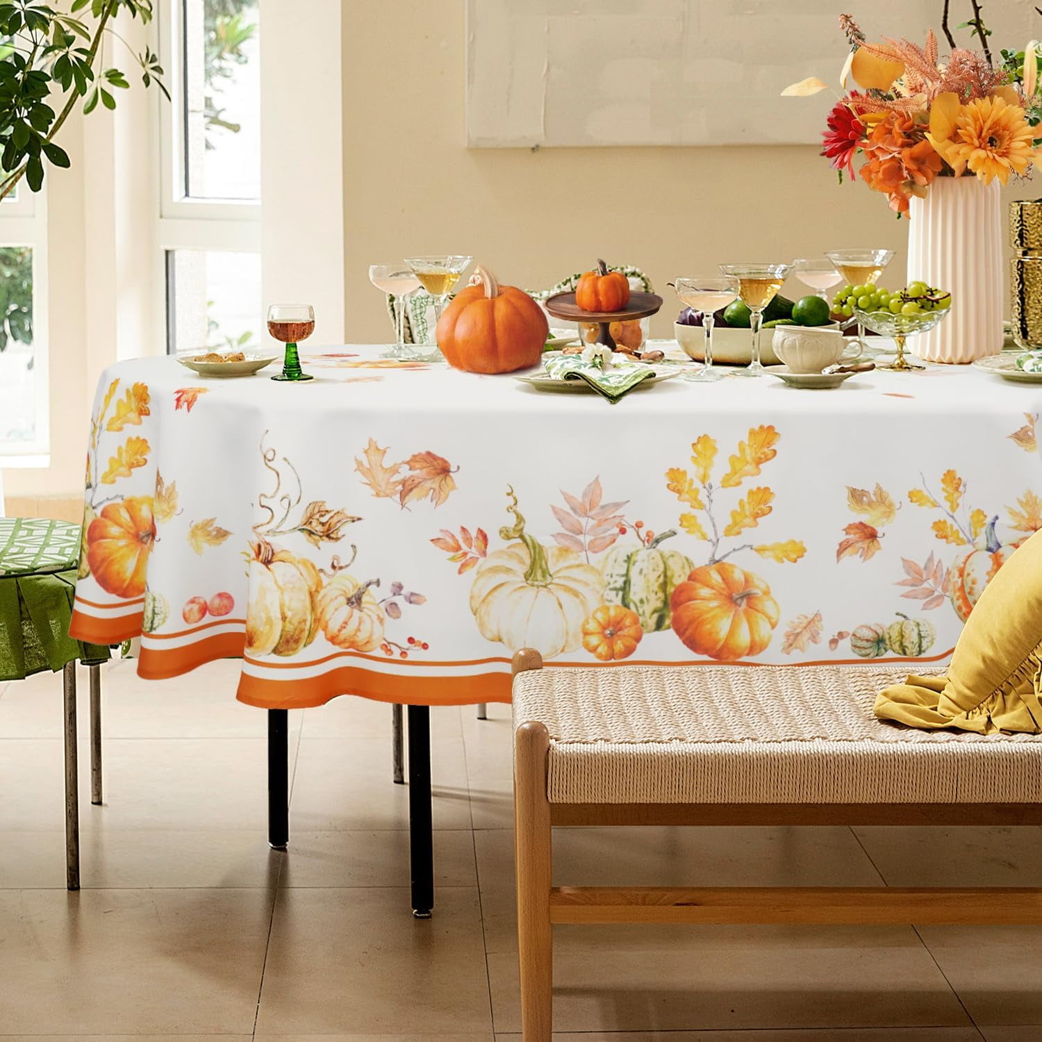 Thanksgiving Tablecloth Oval Fall Tablecloths Oval Autumn Leaves ...