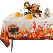 Fall Thanksgiving Double Border Decoration Tablecloth,Turkey & Pumpkin ...