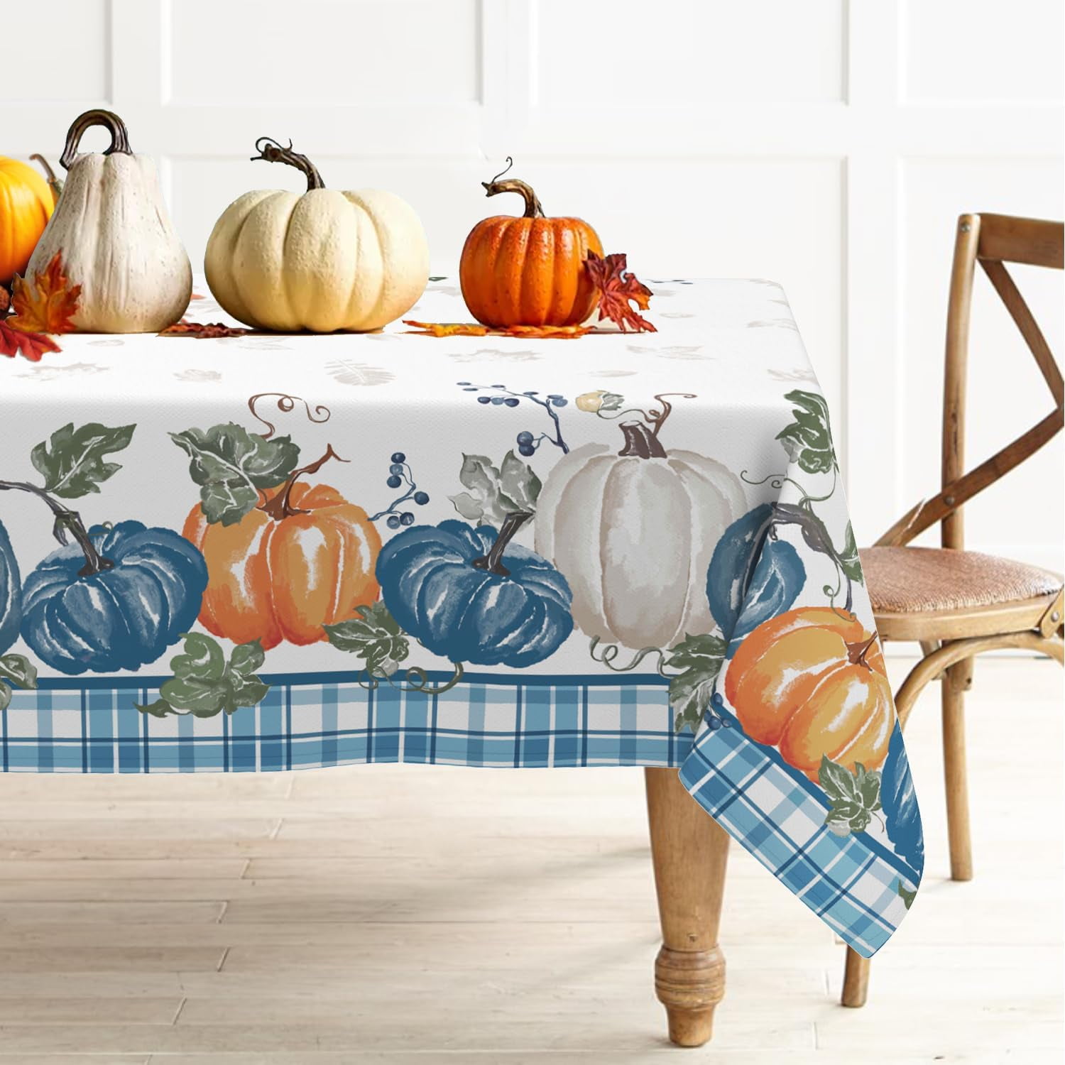 Thanksgiving Tablecloth Rectangular Fall Tablecloth Pumpkin Plaid ...