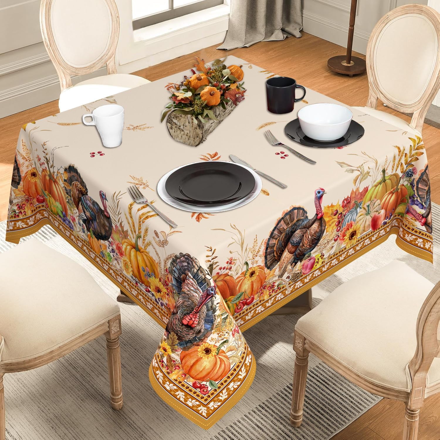 Thanksgiving Tablecloth Square 60x60 Inch, Turkey Fall Harvest ...