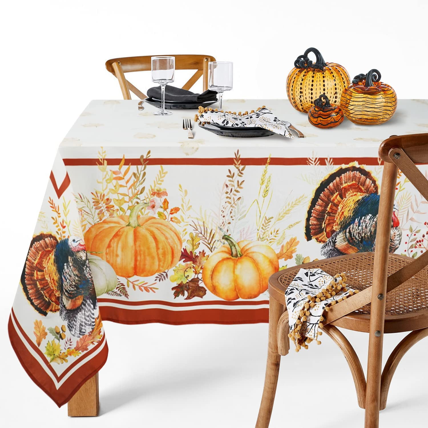 Thanksgiving Tablecloth Turkey, Fall Pumpkin Rectangle Table Cloths 60 ...