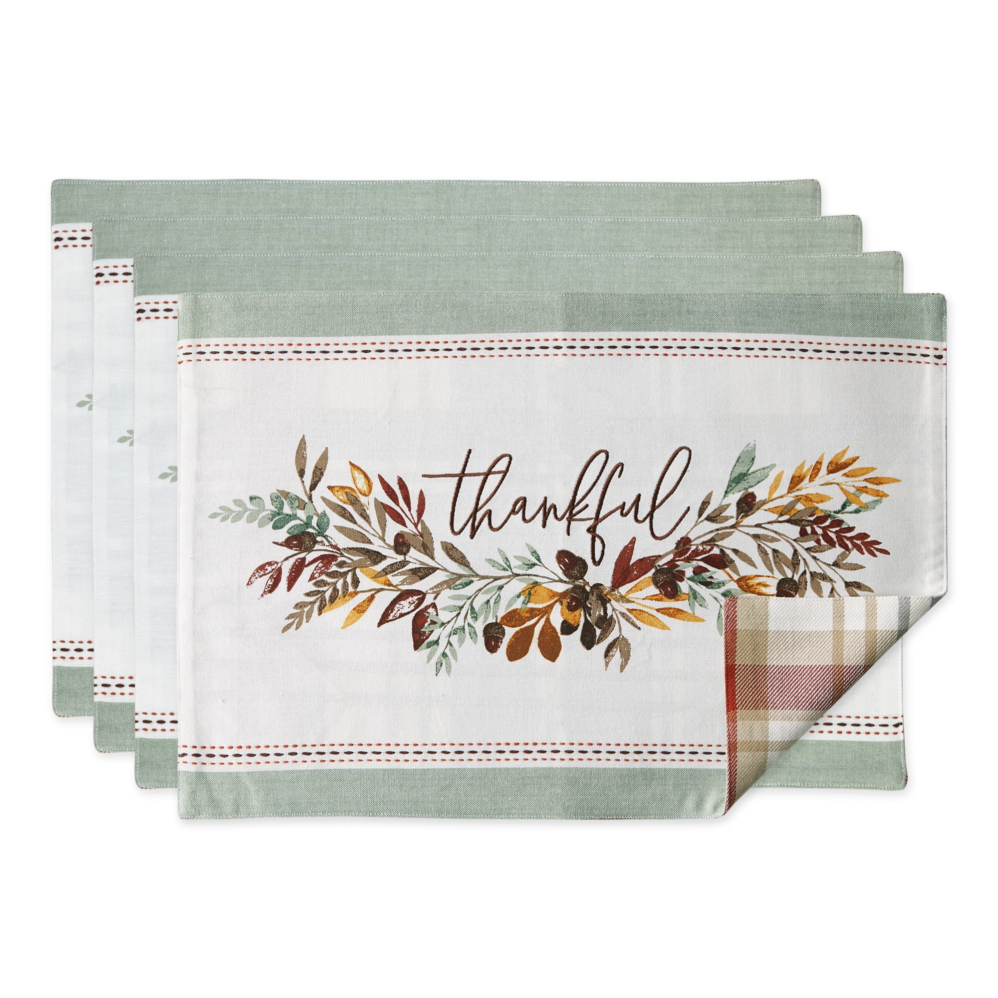 Thanksgiving Thankful Autum, Fall Leaves, Reversable Placemat - Walmart.com