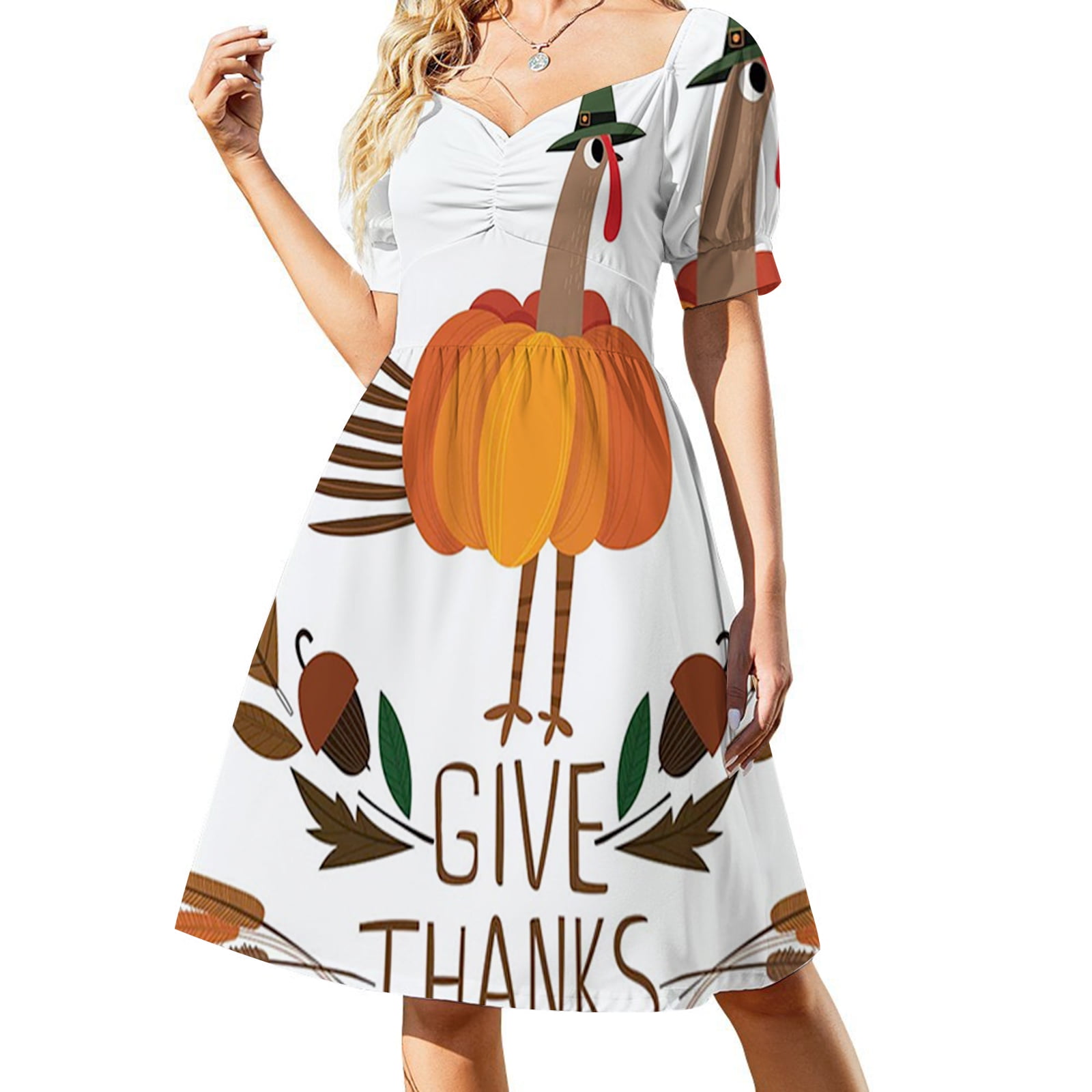 Thanksgiving Theme,Women's Summer Short Dress,Turkey A Pumpkin and ...