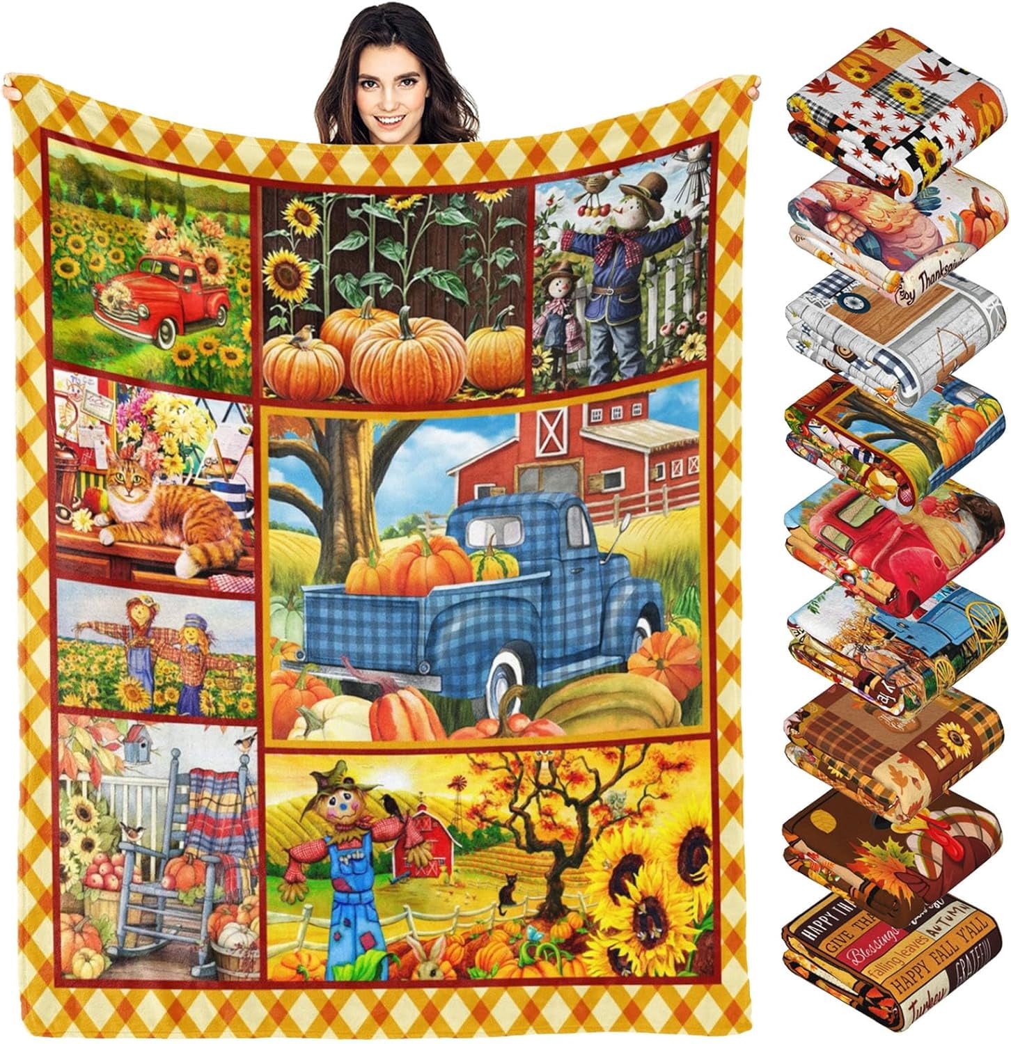Thanksgiving Throw Blanket Gifts for Kids Adults Family, Fall Pumpkin ...