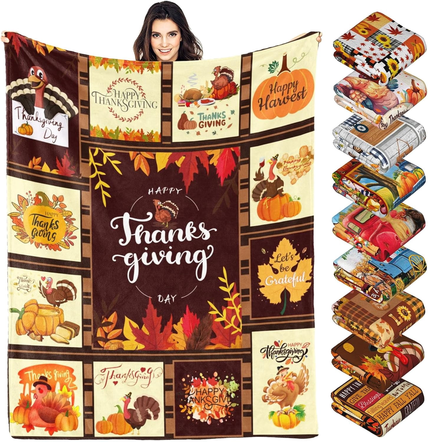 Thanksgiving Throw Blanket Gifts for Kids Adults Family, Fall Pumpkin ...