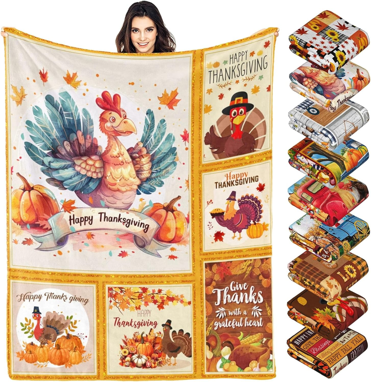 Thanksgiving Throw Blanket Gifts for Kids Adults Family, Fall Pumpkin ...