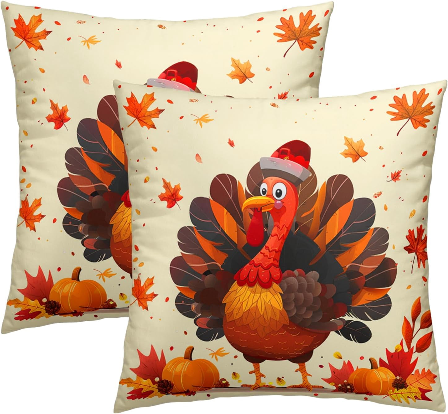 Thanksgiving Throw Pillow Covers 18x18 Set of 2 Thanksgiving Day Turkey ...
