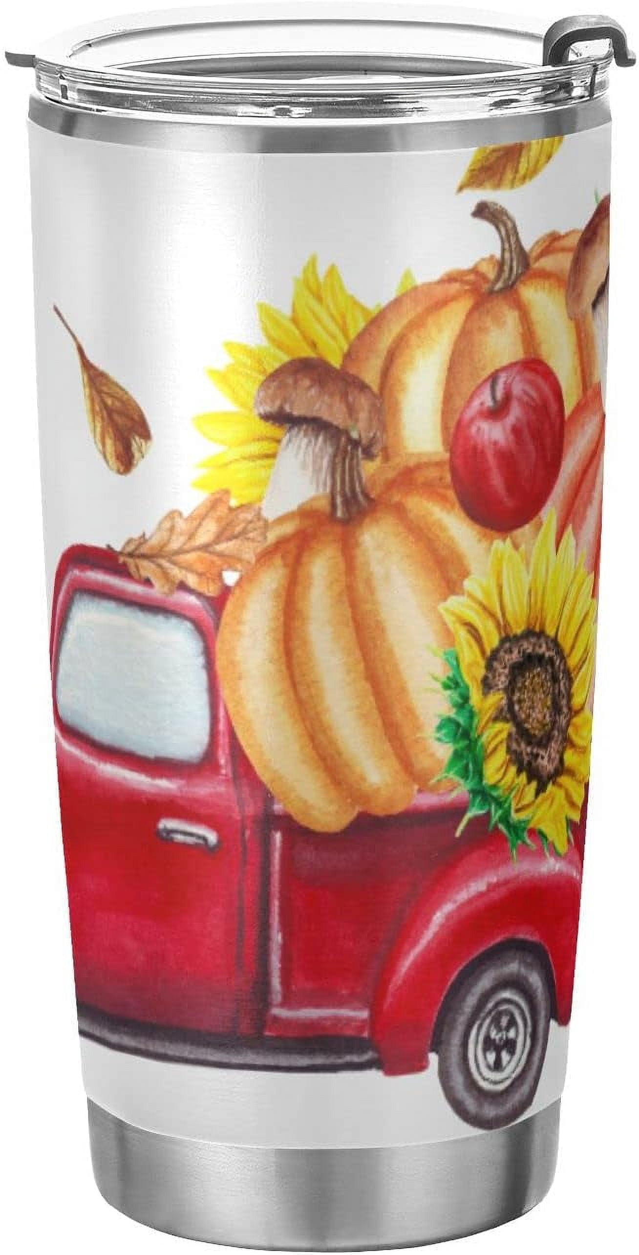 Thanksgiving Tumbler Red Truck Yellow Pumpkin Insulated Coffee Cup ...