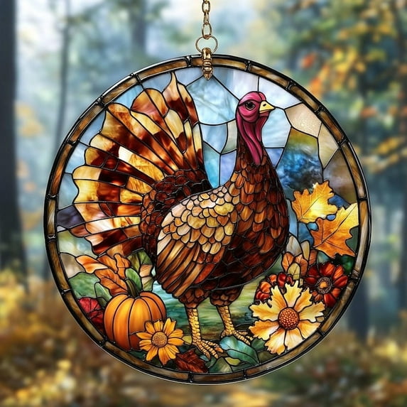 Thanksgiving Turkey Acrylic Suncatcher - Faux Stained Glass Window ...