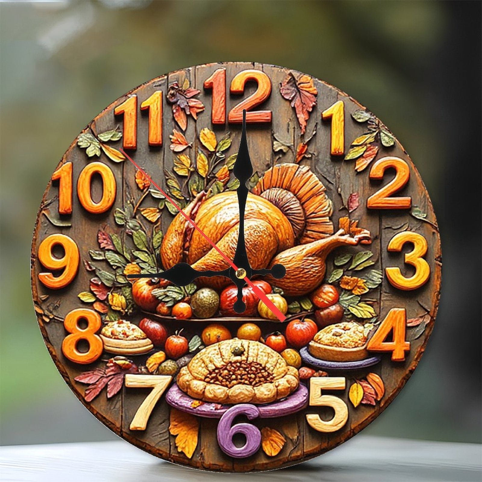 Thanksgiving Turkey Clock Autumn Harvest Wall Decor 10-Inch Silent ...
