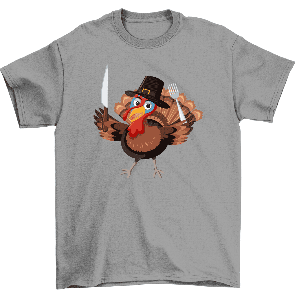 Thanksgiving Turkey Fork And Knife Funny Turkey Dinner T-Shirt Men ...