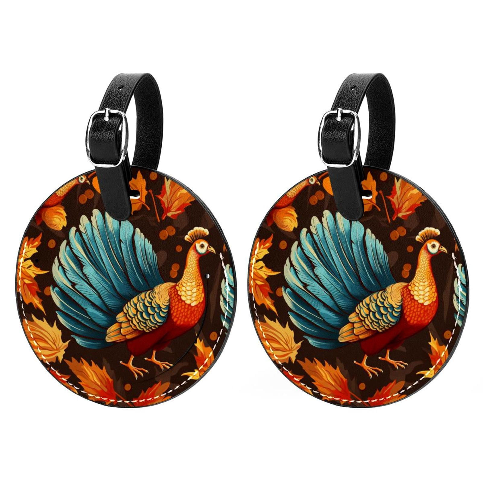 Thanksgiving Turkey Leaves 2Pcs PU Leather Round Luggage Tags with ...
