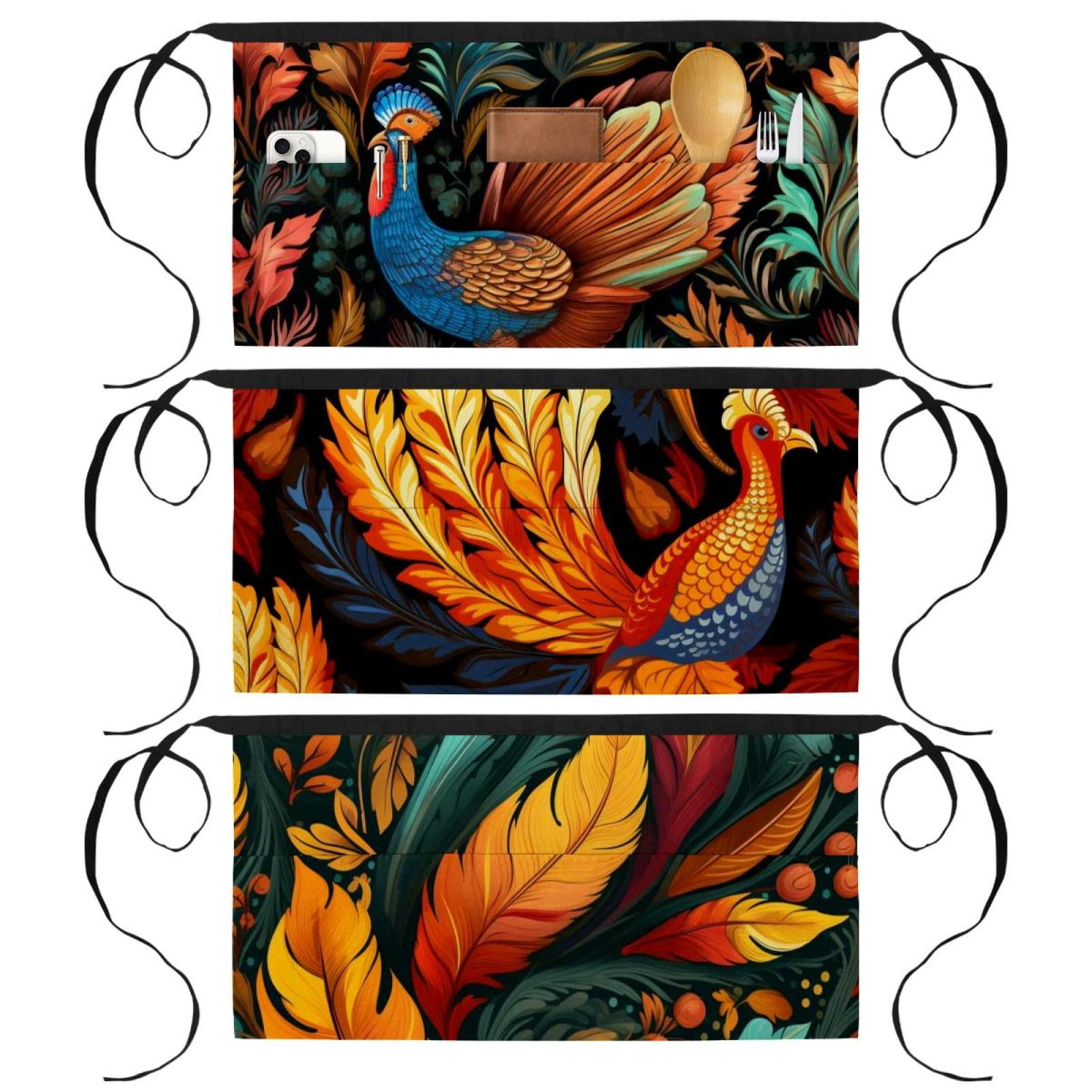 Thanksgiving Turkey Leaves Server Aprons 3 Pack Waitress Aprons ...