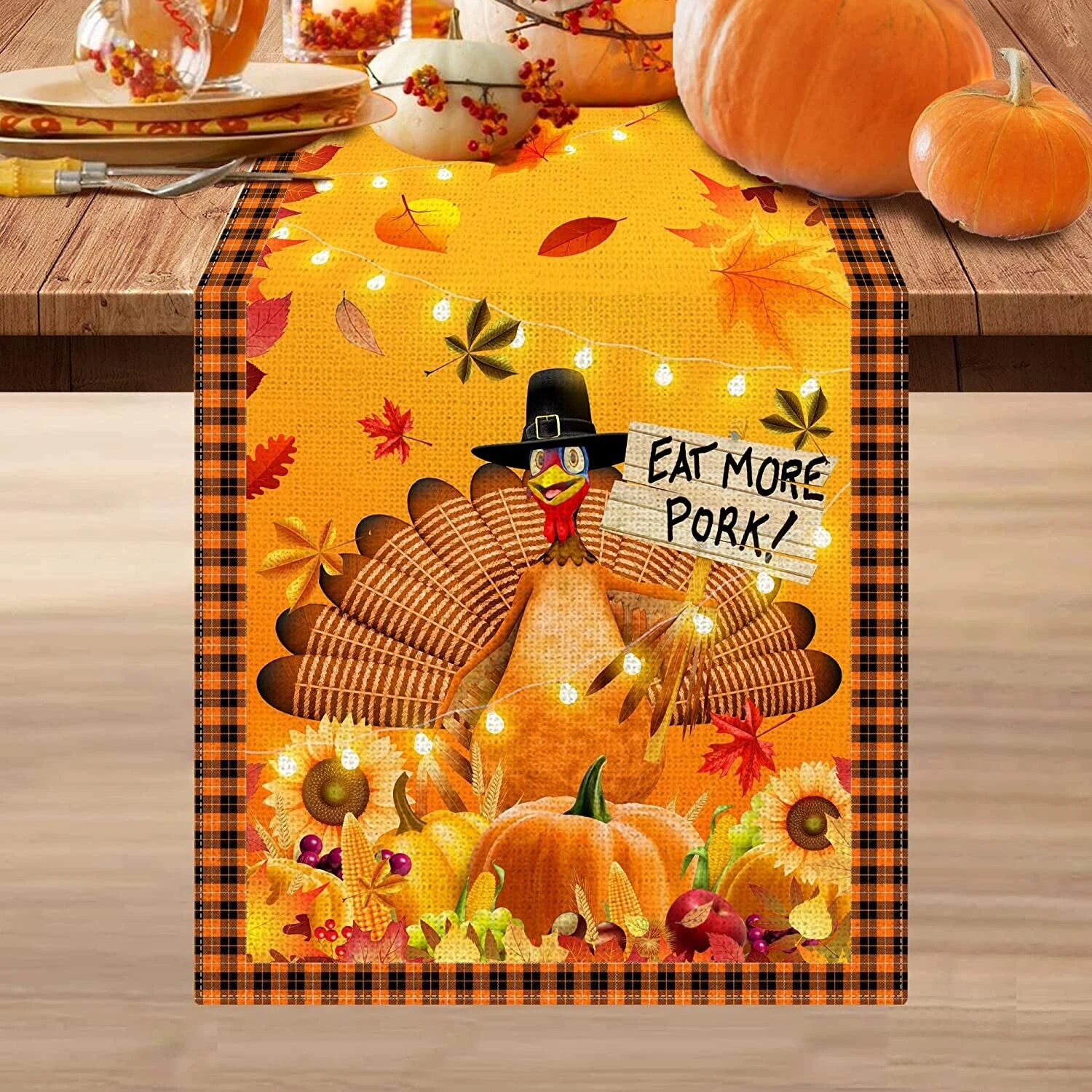Thanksgiving Turkey Pumpkin Linen Table Runners Kitchen Table Decor ...
