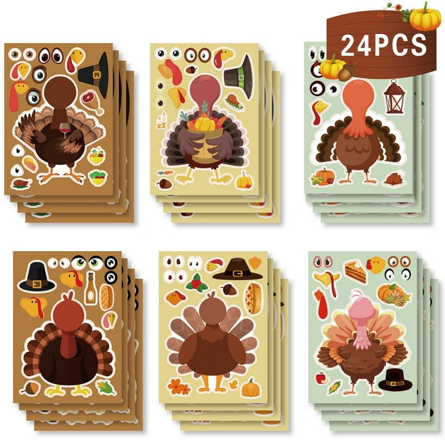 Thanksgiving Turkey Stickers for Kids DIY Thanksgiving Party Games for ...