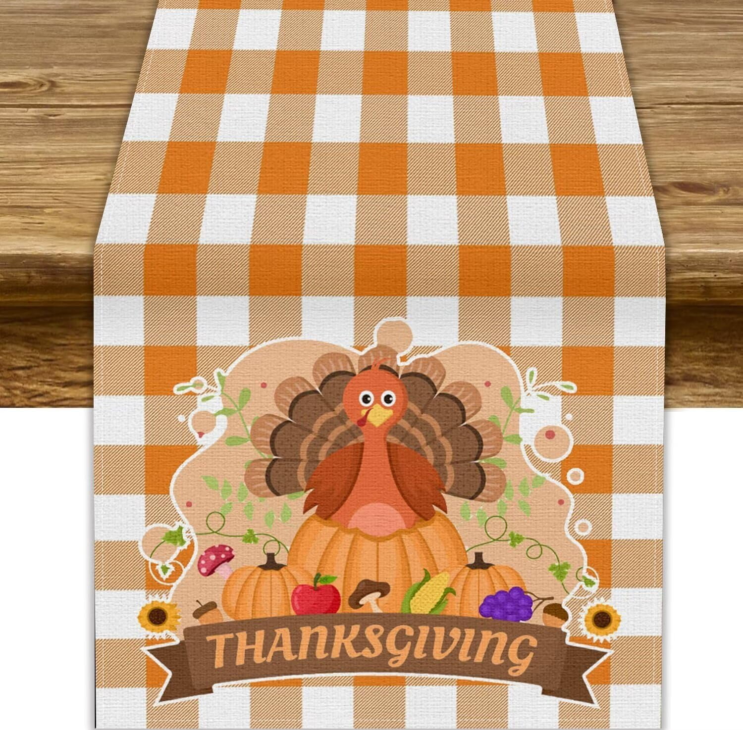 Thanksgiving Turkey Table Runner, Seasonal Fall Harvest Maple Leaf ...