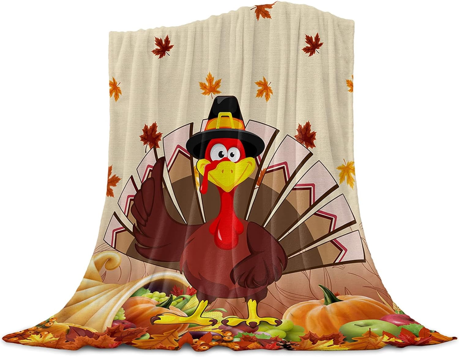 Thanksgiving Turkey Throw Blankets, Fall Leaf Autumn Harvest Pumpkin ...
