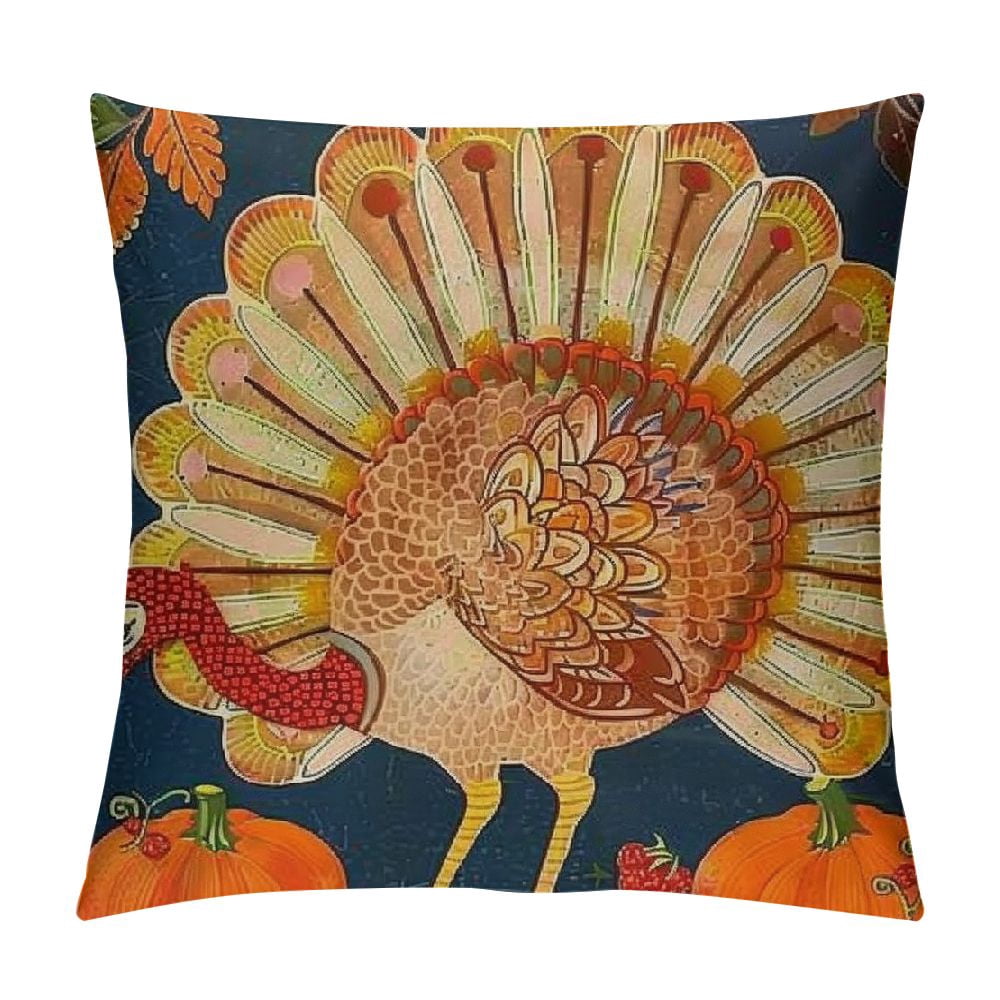 Thanksgiving Turkey Throw Pillow Covers,Burnt Orange Farm Turkey Kawaii ...