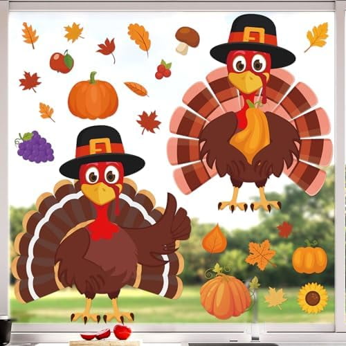 Thanksgiving Turkey Window Clings Decorations Extra Large Thanksgiving ...