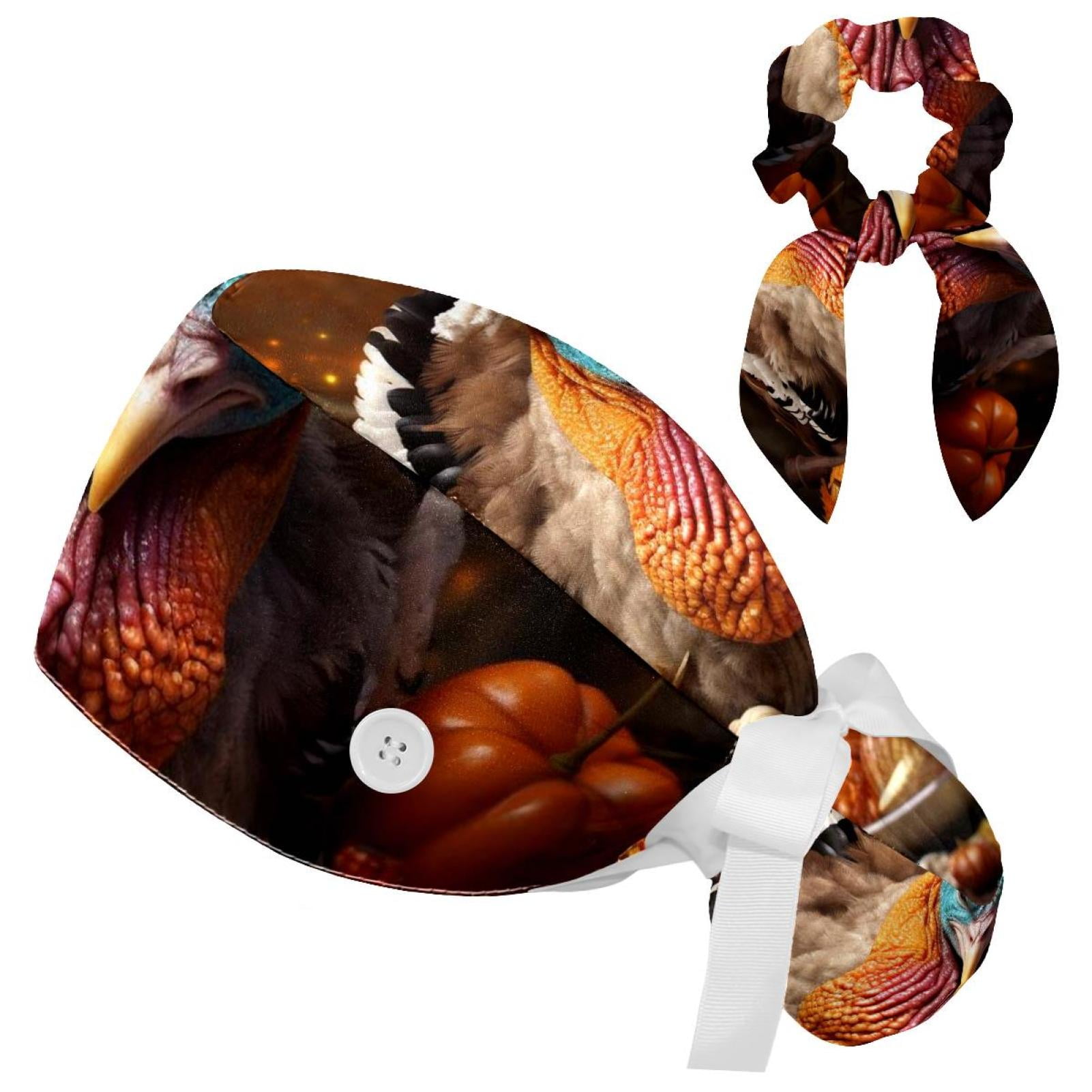 Thanksgiving Turkey Working Cap with Bow Hair Matching Scrunchy ...