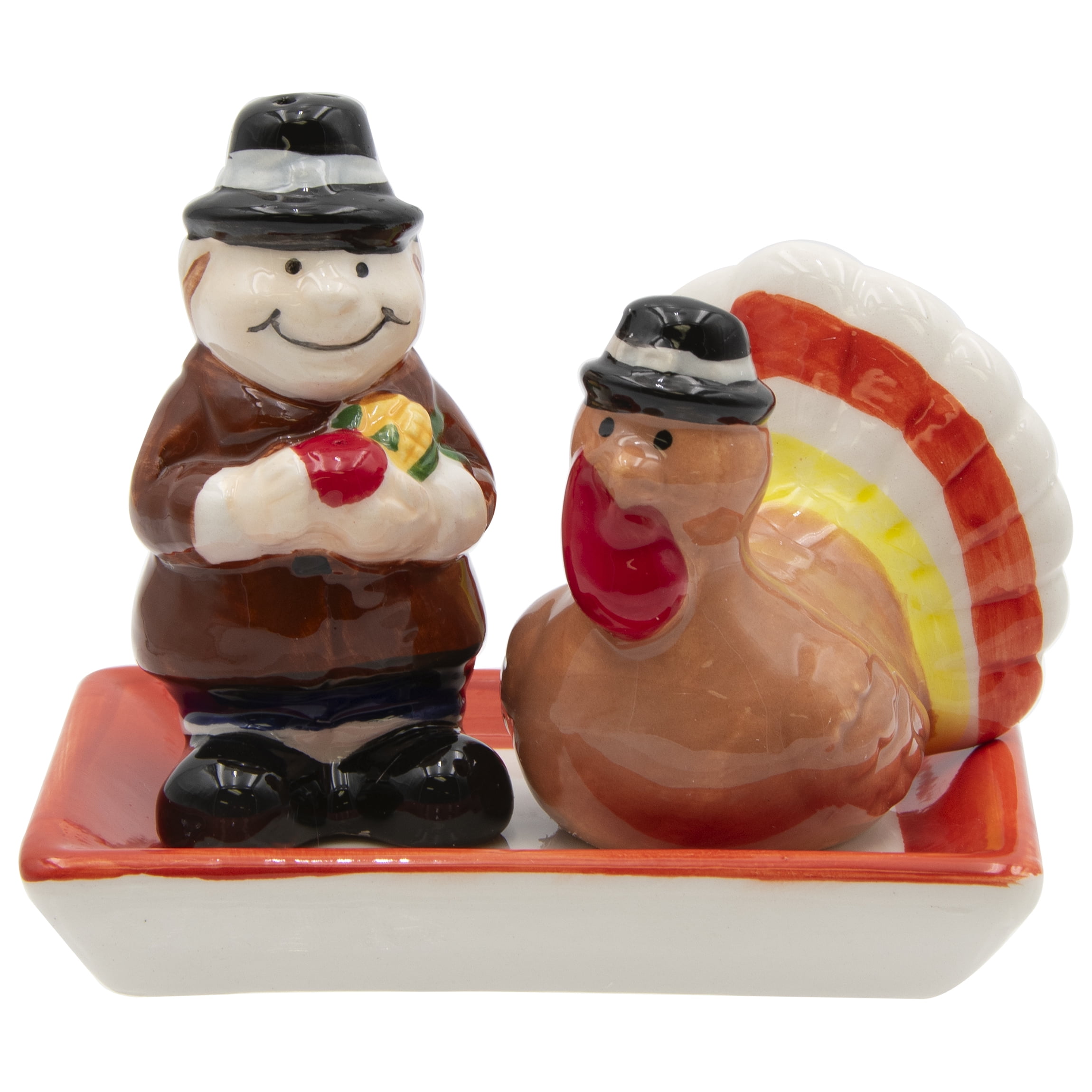 Thanksgiving Turkey and Pilgrim Tabletop Salt and Pepper Shaker Set ...