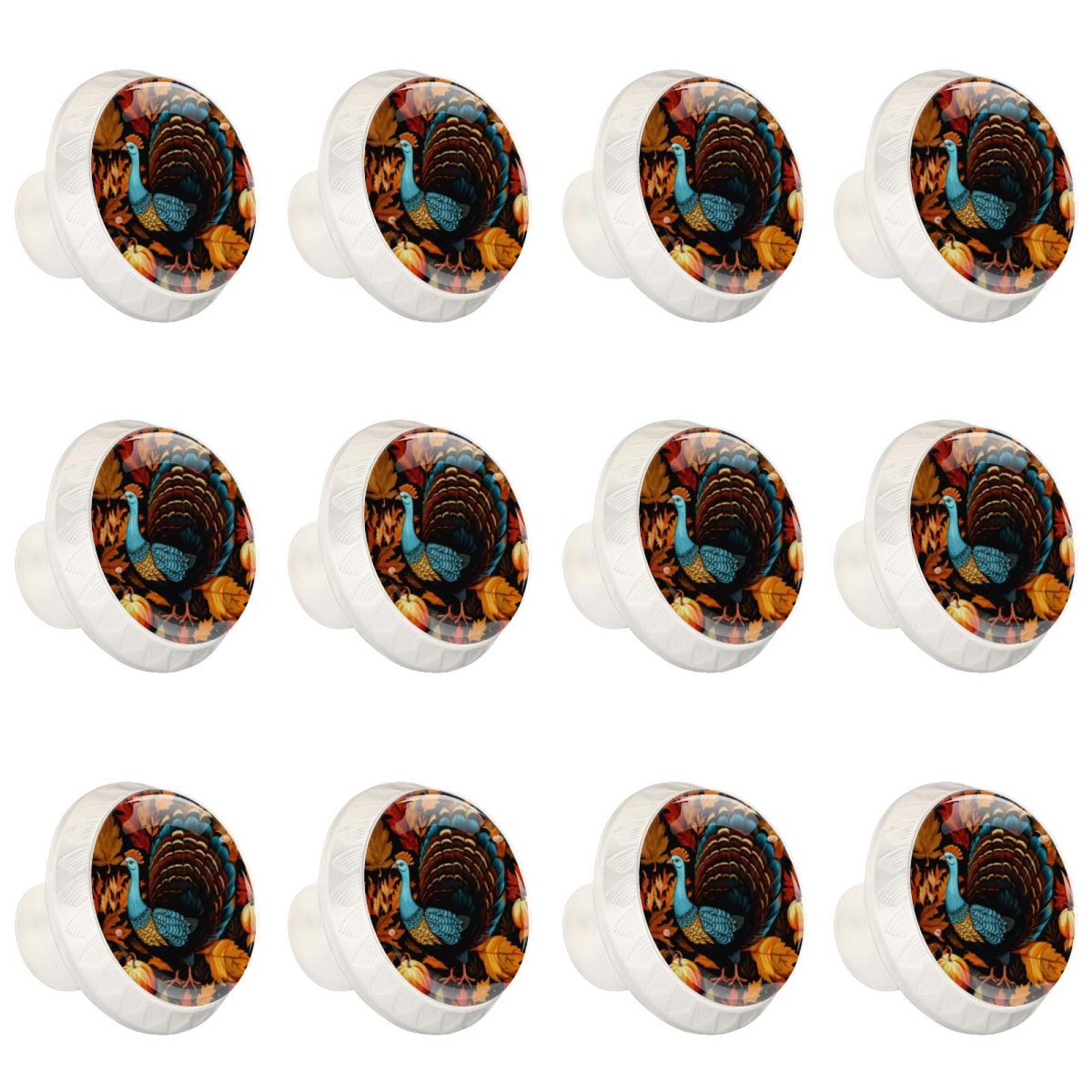 Thanksgiving Turkey leaves 12 Pcs White Round Drawer Pulls with Screws ...