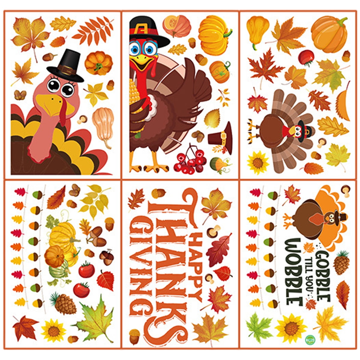 Thanksgiving Window Clings Stickers Fall Decor, Double-Side Turkey ...